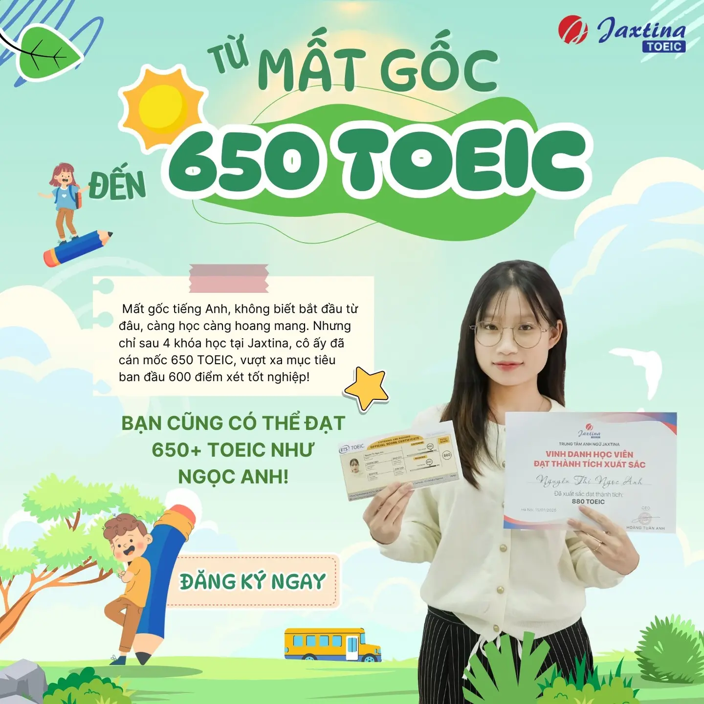 Lộ trình học TOEIC 650+ bài bản tại Jaxtina